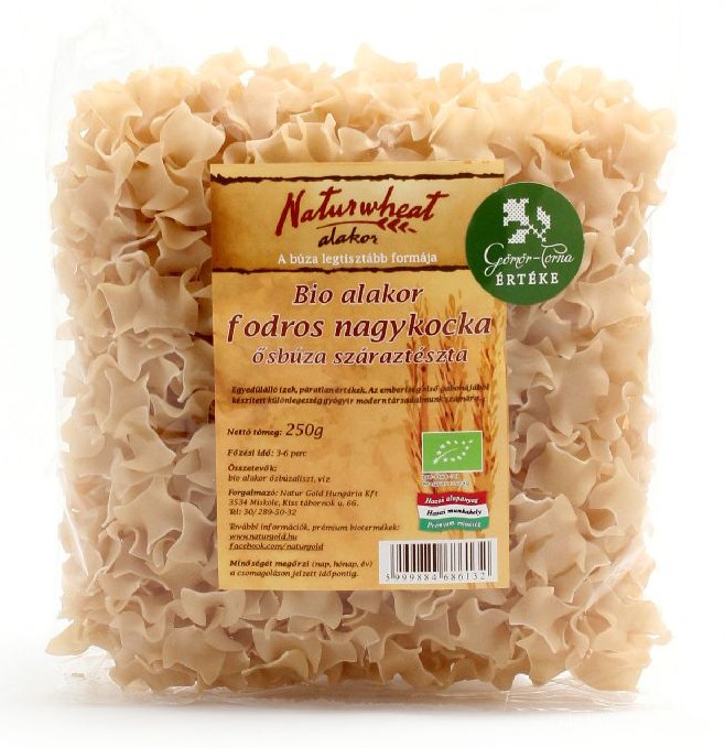 Bio alakor ősbúza tészta fodros nagykocka 250 g Naturgold Bio alakor ősbúza tészta fodros nagykocka 250 g Naturgold